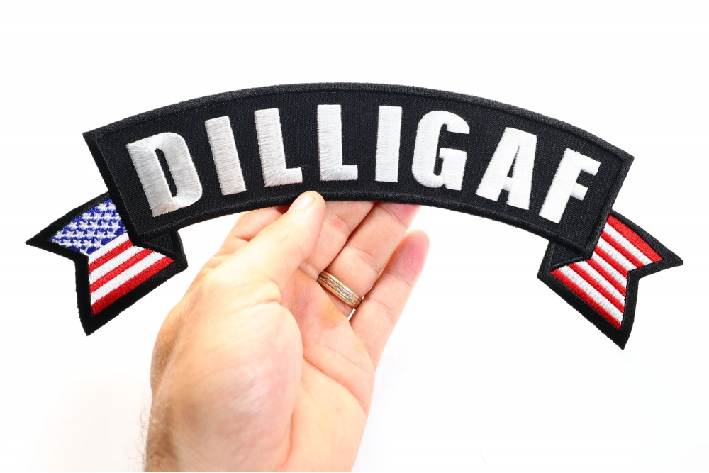 Large Dilligaf Upper Back Patch With Embroidered US Flags by Ivamis Patches