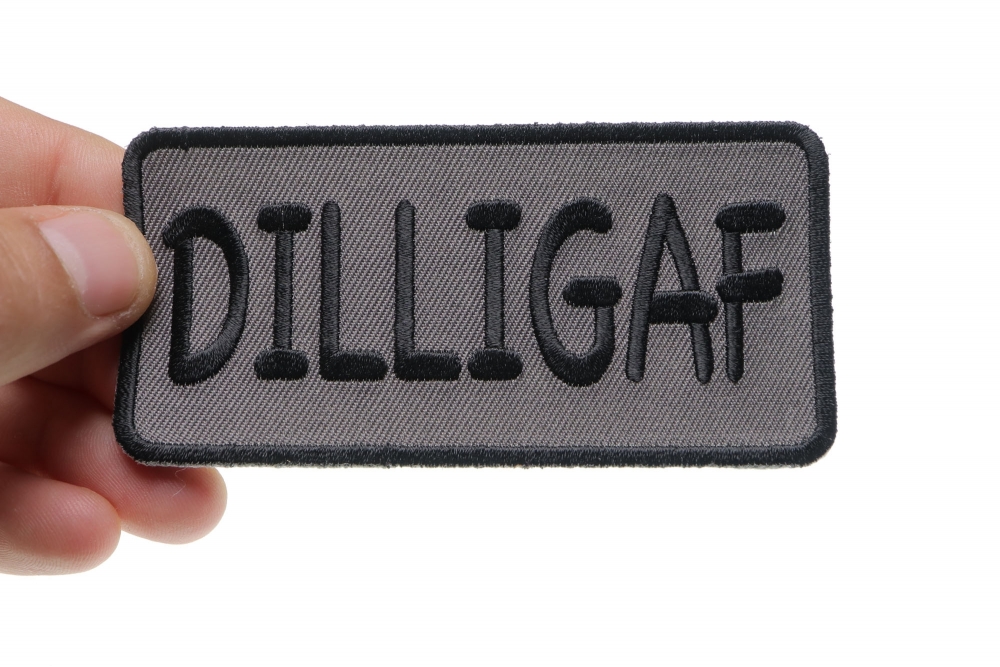 Dilligaf Patch 4 Inch Black Over Gray | Embroidered Patches by Ivamis Patches