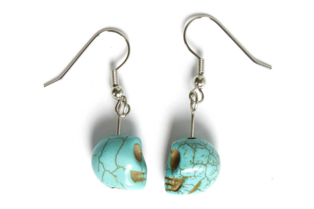 Turquoise Peruvian Bead Skull Ear Ring by Ivamis Patches