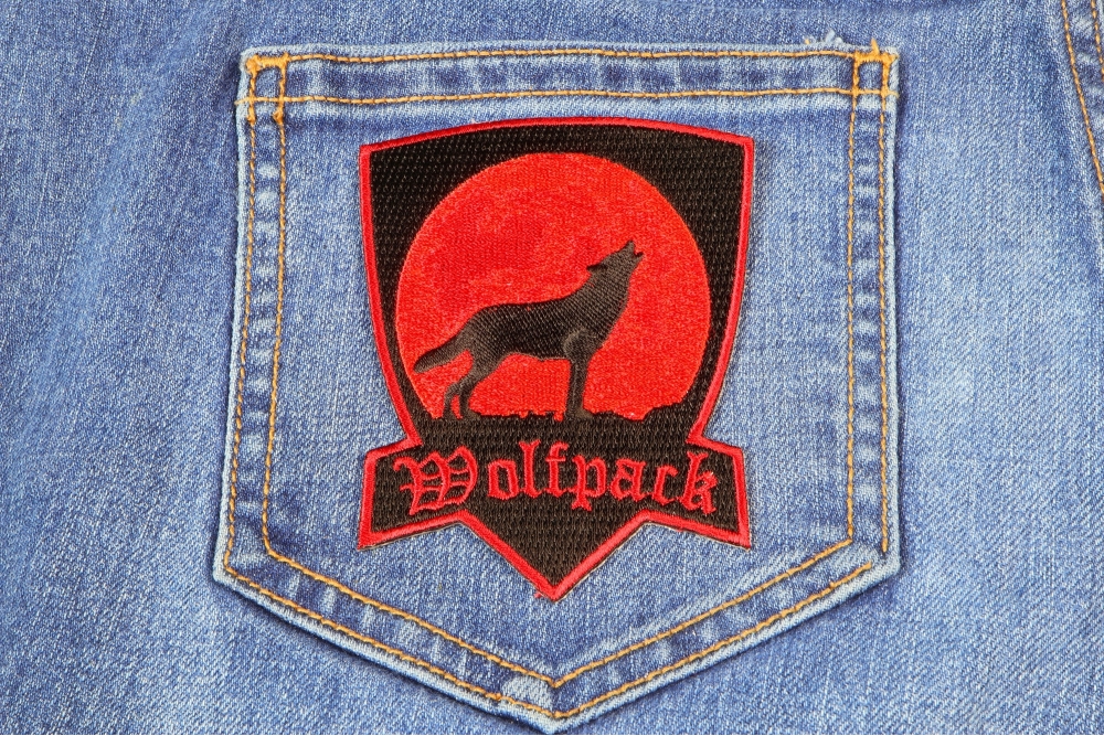 Wolfpack Patch In Red With Howling Moon | Wolf Patches -TheCheapPlace